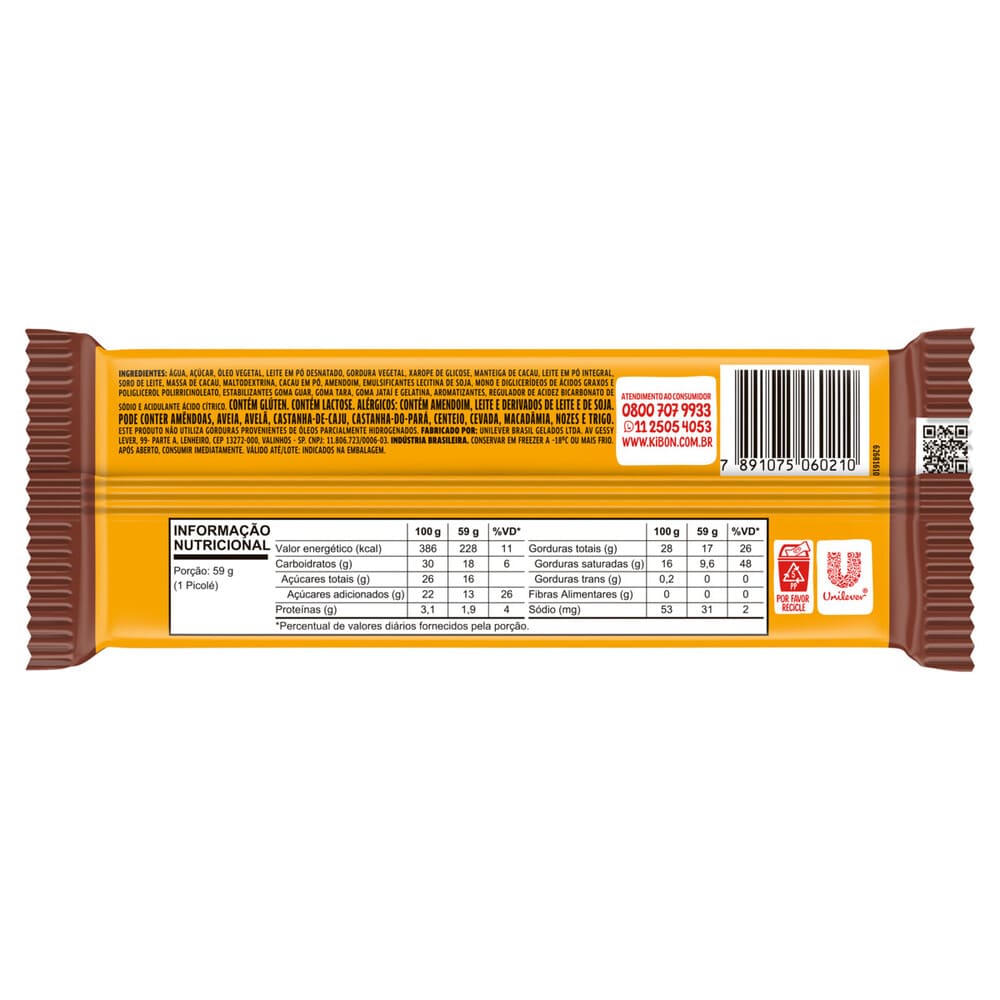 Kibon Sorvete 59 Gramas Tablito Bombom No Palito - precopopular